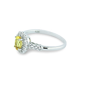 Heartland By Beverley Mitchell .925 Sterling Silver 6X4mm Oval Cut Yellow Citrine & Lab-Created White Sapphire Scalloped Flower Statement Ring - Size 8