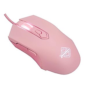 Lomiluskr AJ52 Wired Gaming Mouse, 7 Programmable Buttons, Computer Mice with RGB Lighting, 200-4800 DPI Adjustable, for Windows/Mac OS/Linux (Pink)
