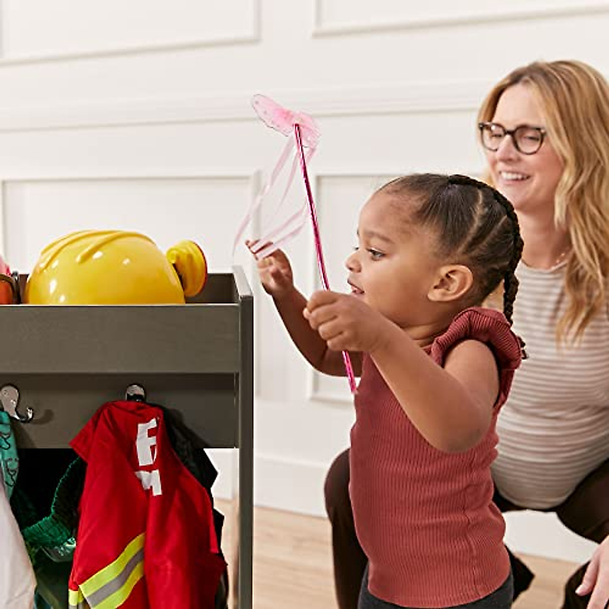 ECR4Kids Streamline Toddler Dress-Up Island, Costume Organizer, Grey Wash