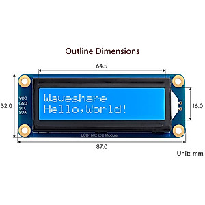 waveshare AiP31068 LCD1602 I2C Module,16x2 Characters Display, White Color with Blue Background, Compatible with Arduino/Raspberry Pi/Raspberry Pi Pico/Jetson Nano/ ESP32, 3.3V/5V