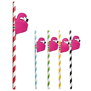 50 Pcs Flamingo Paper Straws Fashion 3D Cocktail Decorative Straws Stripe Paper Hawaiian Straws for Theme Party