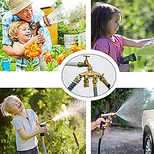 HQMPC 4 Way Hose Splitter 3/4" GHT Garden Hose Splitter 4 Way Solid Brass Hose Connector Heavy Duty Hose Spigot Adapter With 4 Valves 8 Gaskets +2 Seal Tapes