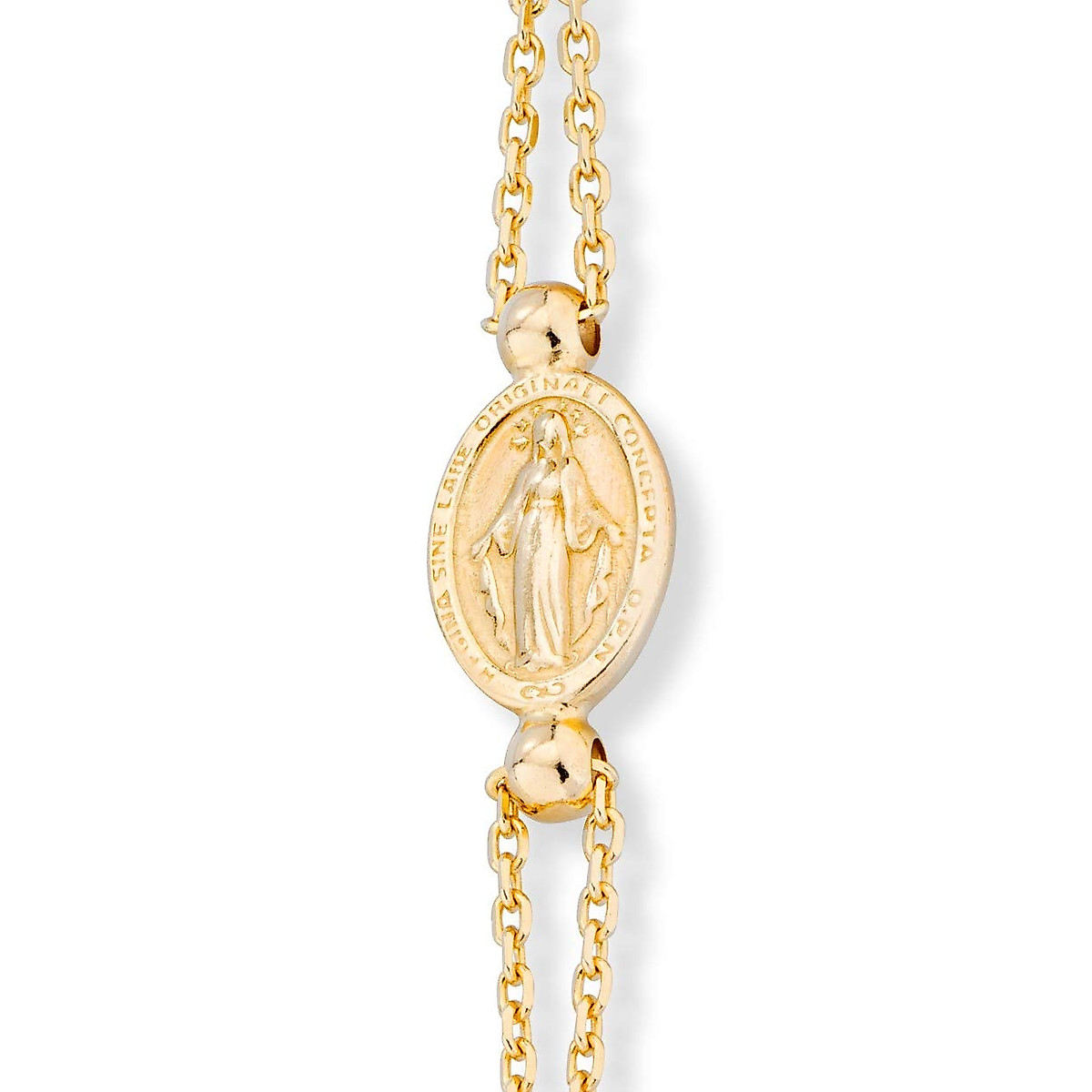 Miabella 18K Gold Over 925 Sterling Silver Italian Natural Black Spinel Rosary Cross Charm Bead Bracelet for Women, Adjustable Link Chain 6 to 8 Inch Handmade in Italy (6" to 7")