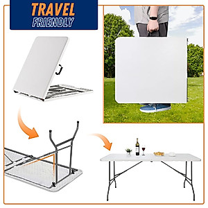 CozyBox Folding Table Indoor Outdoor Heavy Duty Portable Folding Plastic Dining Table w/Handle, Lock for Picnic, Party, Camping - White (4ft, 6ft, 8ft) (4ft)