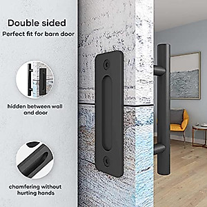 EaseLife 2 Pack 10" Sliding Barn Door Handles and Pulls,Rustic Double Sided Hardware Set,Heavy Duty,Matte Black Powder Coated Finish,Easy Install