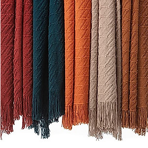 Chanasya Teal Throw Blanket with Tassels - Acrylic Knitted Super Soft Fluffy Warm Cozy Lightweight Chic Boho Blanket for Bed Sofa Chair Couch Cover Living Bed Room (50x65 Inches) Deep Teal