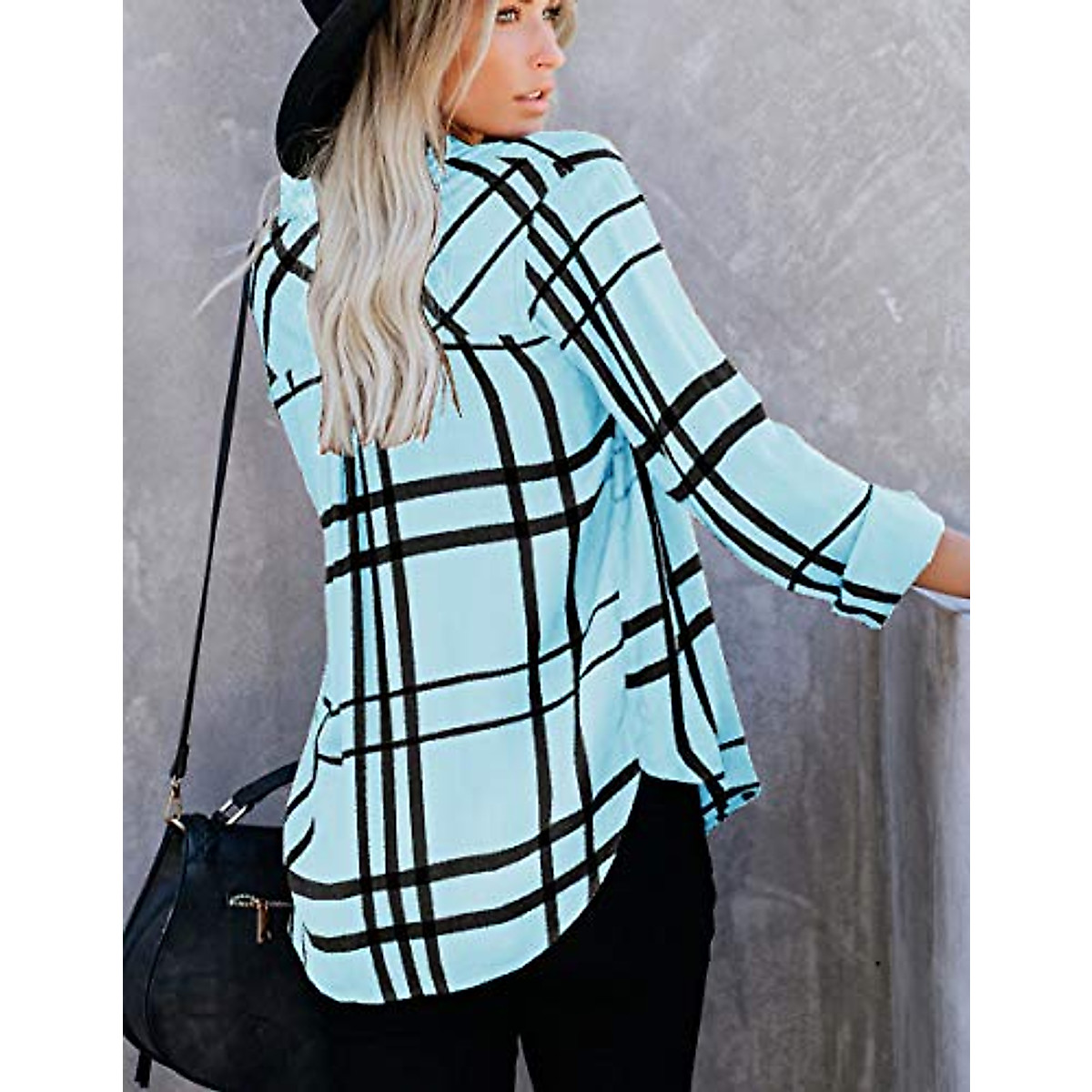 ZC&GF Women's Long Sleeve V-Neck Stripes Casual Blouses Pocket Button Down Shirt Tops