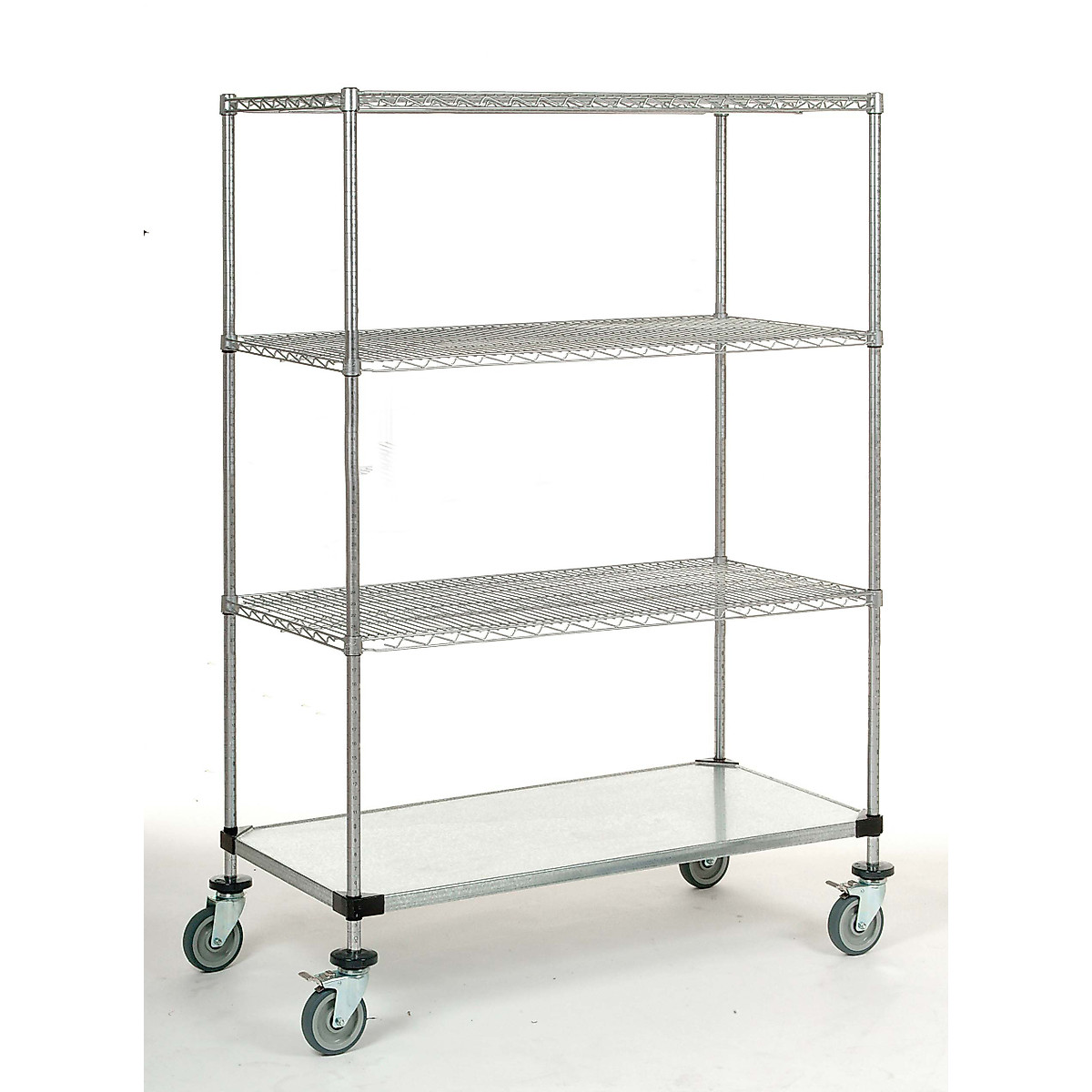 24" x 48" x 60" Mobile Shelving Unit with an 800 lb Capacity, 3 Chrome Wire Shelves and 1 Galvanized Steel Shelf