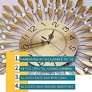 JUGV Large Wall Clock Metal Decorative Wall Clocks 3D Non-Ticking Silent Quartz Clocks with Arabic Numerals for Living Room Home Kitchen Decor