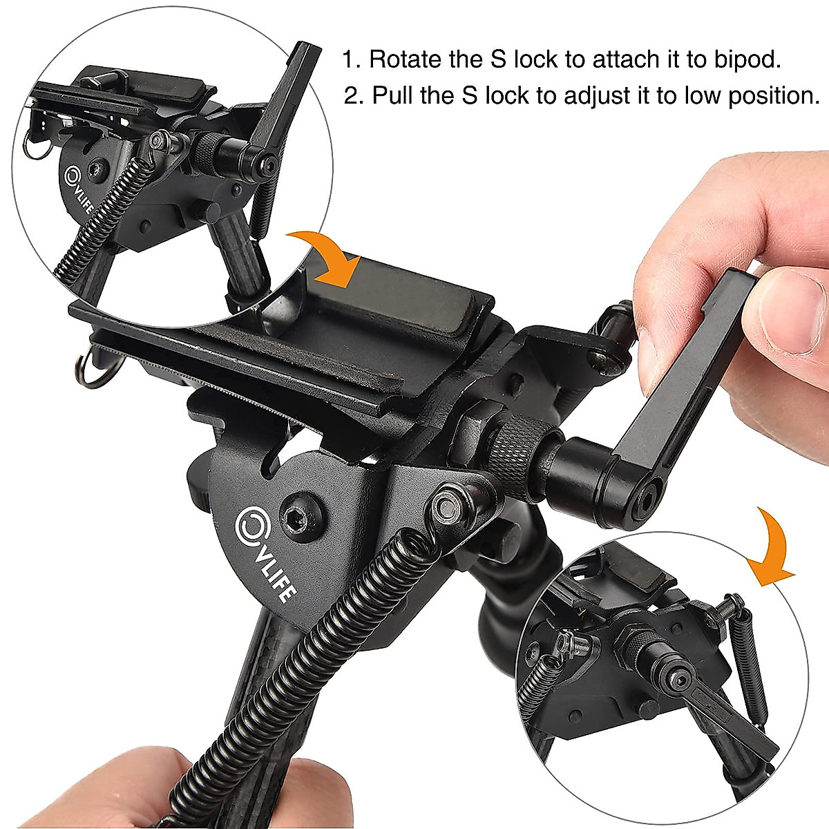 CVLIFE Carbon Fiber Tilt Bipod Pivot 6-9 Inches Bipod with Picatinny Adapter and Detachable S Lock Lever