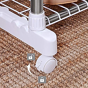 SONGMICS Clothes Rails, Double Hanging Rails with 2-Tier Shelves, Telescopic Extendable Coat Rack with Casters, Stainless Steel Coated Iron Pipes, 154 x 42 x 172 cm by SONGMICS