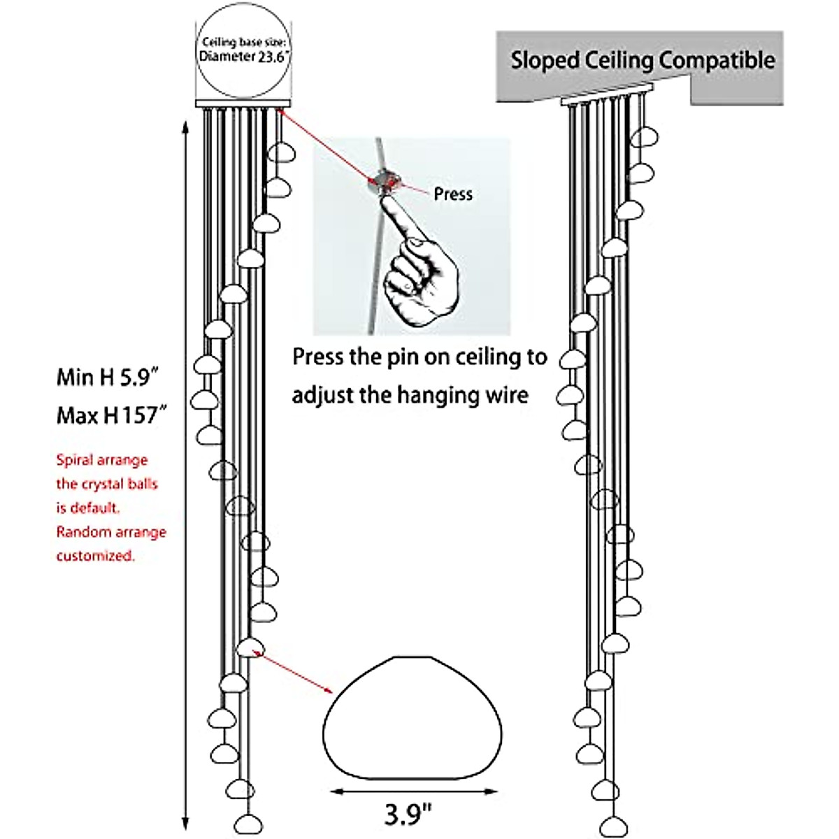 L157in Modern Chandelier for High Ceiling Living Room Crystal Lights Pendants Light Enterway Foyer Chandeliers Lighting Fixture Chrome Light 20-Lights LED Light Bulbs Included
