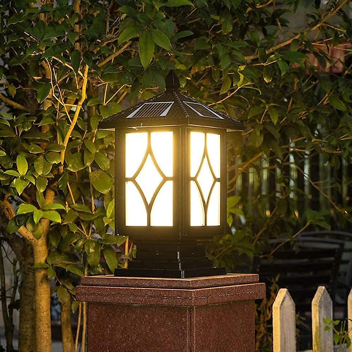 BOOHR Outdoor Solar Post Lights, IP65 Waterproof Antique Lawn Lights LED 2-Color Light Exterior Pillar Lights Fixture for Home Garden
