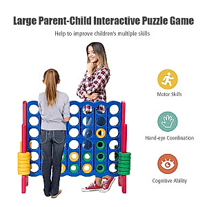 Costzon Giant 4-in-A-Row, Jumbo 4-to-Score Giant Game Set for Kids & Adults, Indoor Outdoor Yard Connect Game, 3.5FT Tall with 42 Jumbo Rings & Quick-Release Slider, Perfect for Family & Party Games