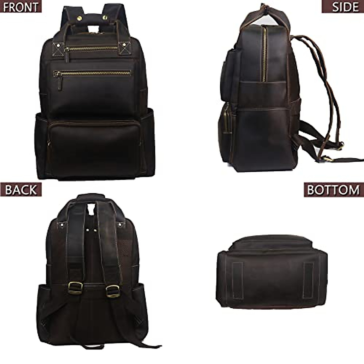 Leather Backpack for Men,Travel Backpack Men Laptop Backpack Trolley Sleeve,Rucksack Men Fits 15.6 Inch Notebook,Brown (Classic Black)