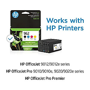 Original HP 962 Black, Cyan, Magenta, Yellow Ink Cartridges (4-pack) | Works with HP OfficeJet 9010 Series, HP OfficeJet Pro 9010, 9020 Series | Eligible for Instant Ink | 3YQ25AN