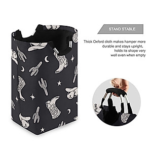 Western Theme Cactus Cowboy Boho Pattern Large Laundry Hamper Basket, Collapsible Laundry Bag Storage Bins Baskets with Handles for Laundry, Bedroom, Home Decor