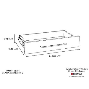 ClosetMaid SuiteSymphony Wood Closet Drawer, Add On Accessory, Modern Style, For Storage, Closet, Clothes, 25” x 5” Size for 25 in. Units, Natural Gray/Satin Nickel