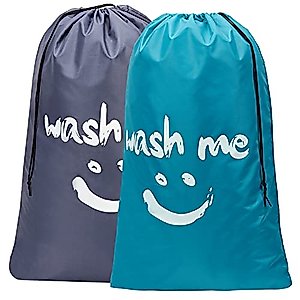 HOMEST 2 Pack XL Wash Me Travel Laundry Bag, Machine Washable Dirty Clothes Organizer, Large Enough to Hold 4 Loads of Laundry, Easy Fit a Laundry Hamper or Basket