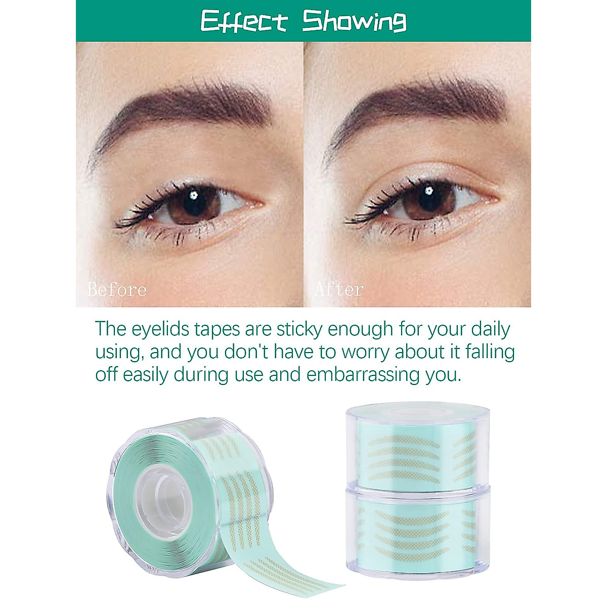 Lorvain 1800 PCS Breathable Eyelid Tape, 3 Rolls Single-sided Eye Stickers Sticky Natural Invisible Double Eyelid Sticker with Y Ford and Tweezers (Slim)