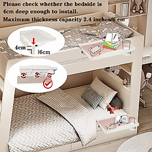 TKERIH Bedside Shelf, Bunk Bed Shelf Organizer for Top Bunk Dorm Clip On Nightstand with Cup Holder Hooks Hanging Cup Plastic Bedside Shelf Tray for Kids for Bed College Dorm Room Essentials
