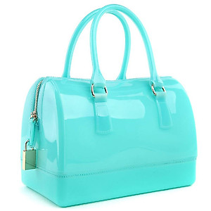 Ladies Summer Jelly Pillow-shaped Top Handle Handbag Candy Color Transparent Crystal Purse (Green)