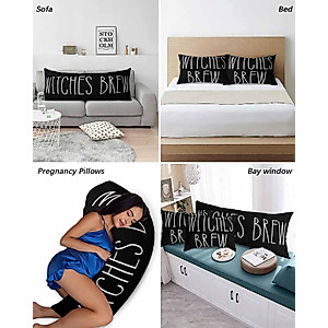 Edwiinsa Halloween Pillow Covers King Standard Set of 2 Bed Pillow, White Words Witches Brew Horror Black Plush Soft Comfort for Hair/Skin Cooling Pillowcases with Envelop Closure 20''x36''