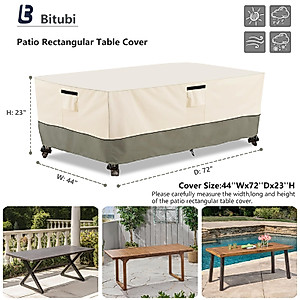 Bitubi 72 Inch Rectangular/Oval Patio Table Cover,Heavy Duty Waterproof Outdoor Table Cover Winter, Patio Furniture Covers, Beige