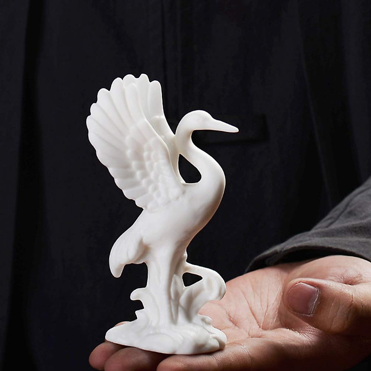 Crane Garden Statues Ceramic Crane Figurine Miniature Standing Crane Sculptures Bird Art for Centerpieces Bonsai Table Decor