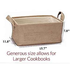 Pear Tree Essentials Cookbook and Recipe Storage Foldable Bin Burlap Kitchen Decor for Pantry