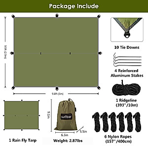 Sunyear Camping Hammock with Net & Sunyear Hammock Rain Fly Tent Tarp Provides Effective Protection Against Rain