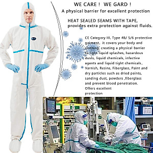 Vicogard Disposable Coverall,Safety Protective Coveralls Full Body Protective from Hazmat and Contamination,Sealed Seams with Tape,Front Zipper Elastic Cuffs & Ankles Isolation Suit with Hood