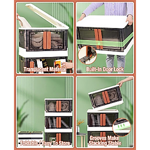 kenvc Plastic Storage Bins with Lids (3 Packs), 34Qt Clear Stackable Storage Bins for Closet Organizers and Storage with Wheels, Stackable Storage Bins with Lids and Doors