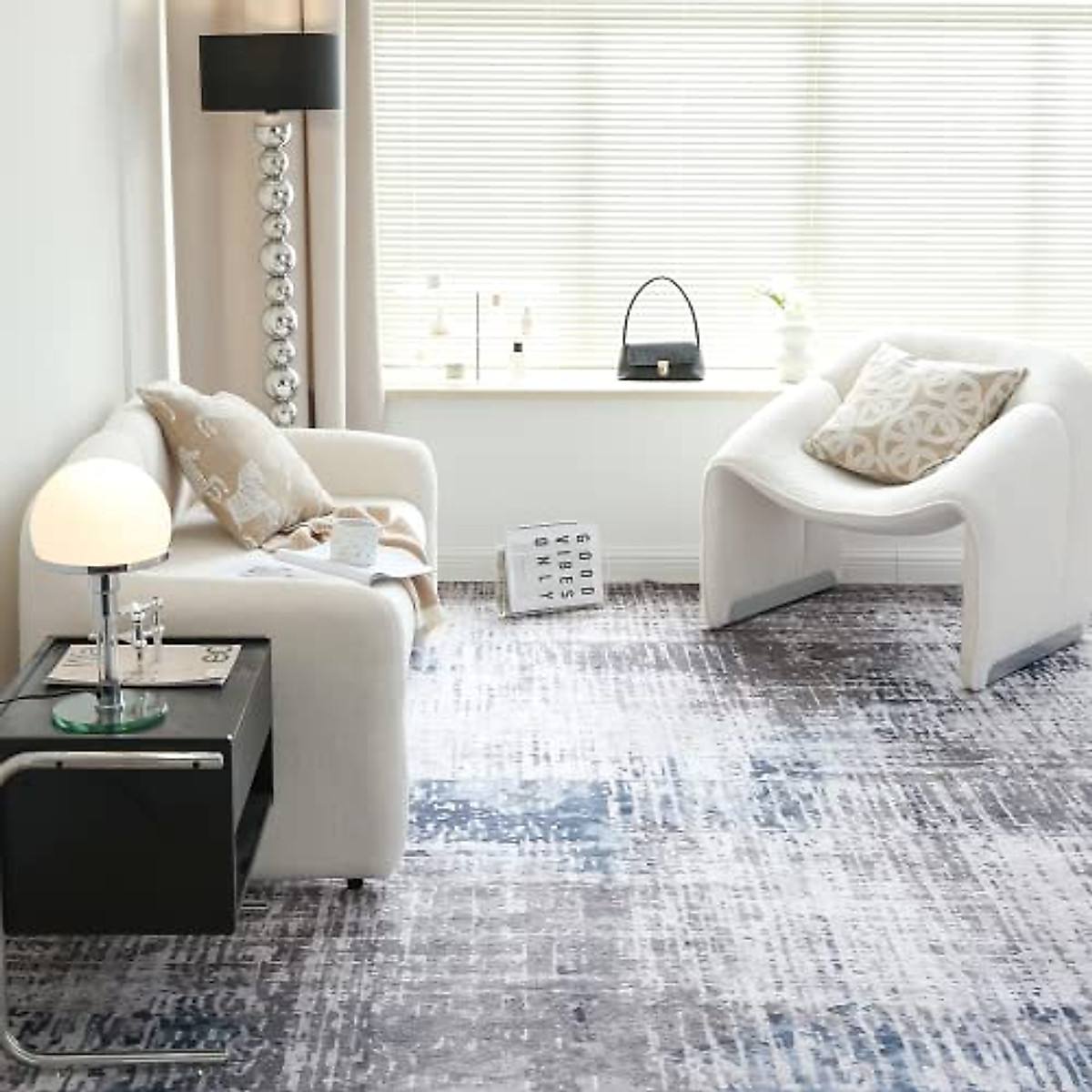 OMERAI Washable Rug 5'x7' Area Rugs for Living Room Abstract Rug Machine Washable Rug with Non Slip Rug for Bedroom Grey Rug Carpet Dining Home Decor Office Area Rug (Gray)