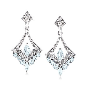 Ross-Simons 0.80 ct. t.w. Aquamarine Chandelier Earrings With Diamonds in Sterling Silver