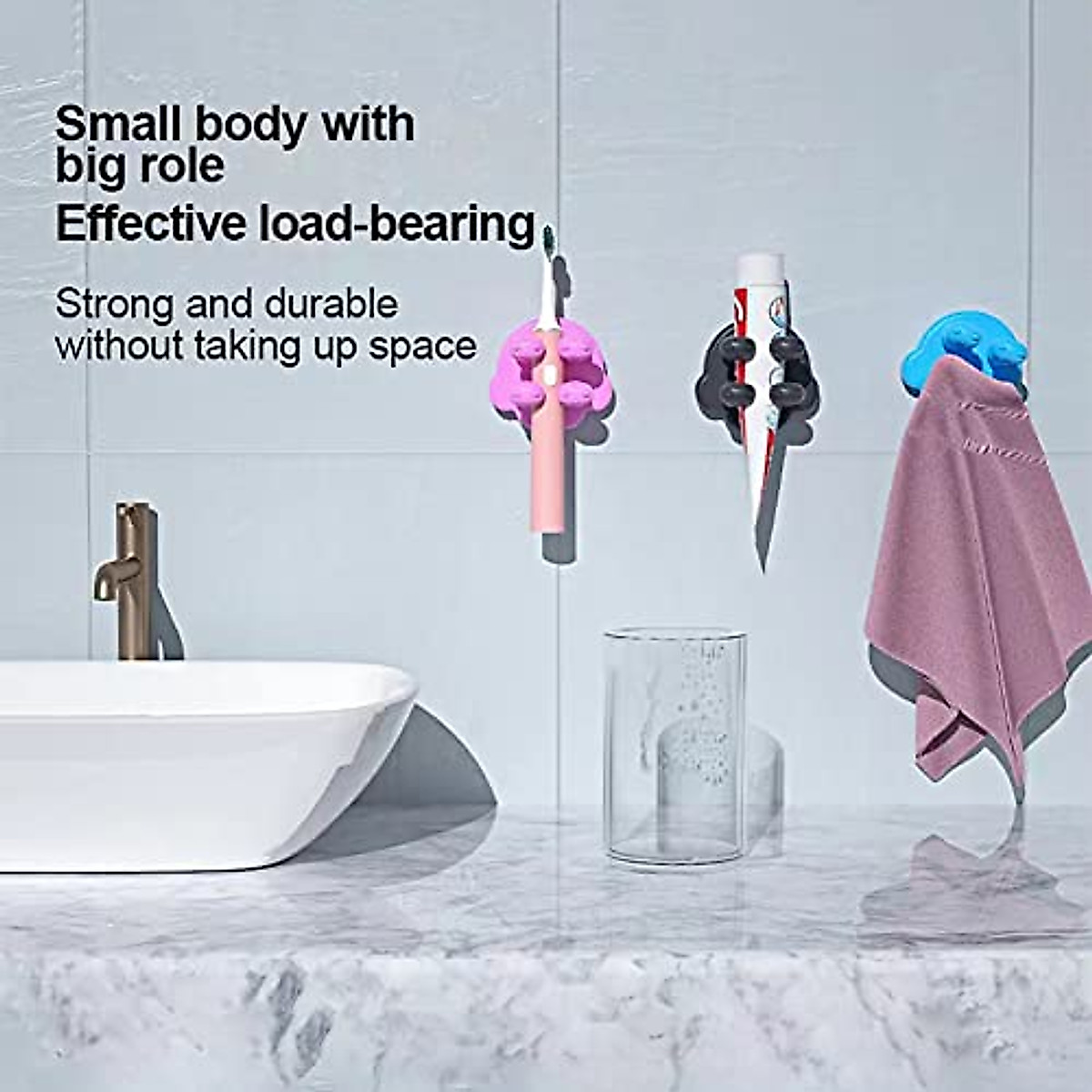 xhuoqdk 6PCS Silicone Toothbrush Hook Silicone Hook Bear Hook Razor Towel Plug Wire Key for Bathroom Living Room Kitchen Office Locker Dormitory Door (Black)