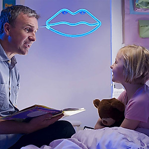 Lip Shaped Neon Signs by woohaha Led Neon Light Art Decorative Lights Wall Decor for Christmas Children Baby Room Wedding Party Decoration (Blue)