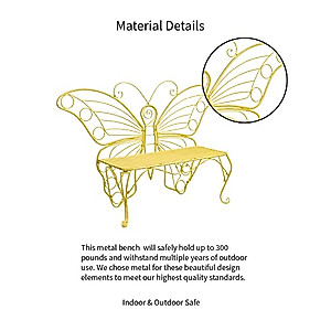 Plow & Hearth Weatherproof Butterfly Outdoor Bench | Holds Up to 300 lbs | Garden Patio Porch Park Deck | Metal | Yellow