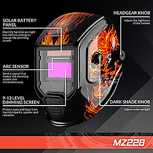 DEKOPRO Welding Helmet Solar Powered Auto Darkening Weld Hood Wide Shade 4/9-13 for TIG MIG ARC Welder Mask