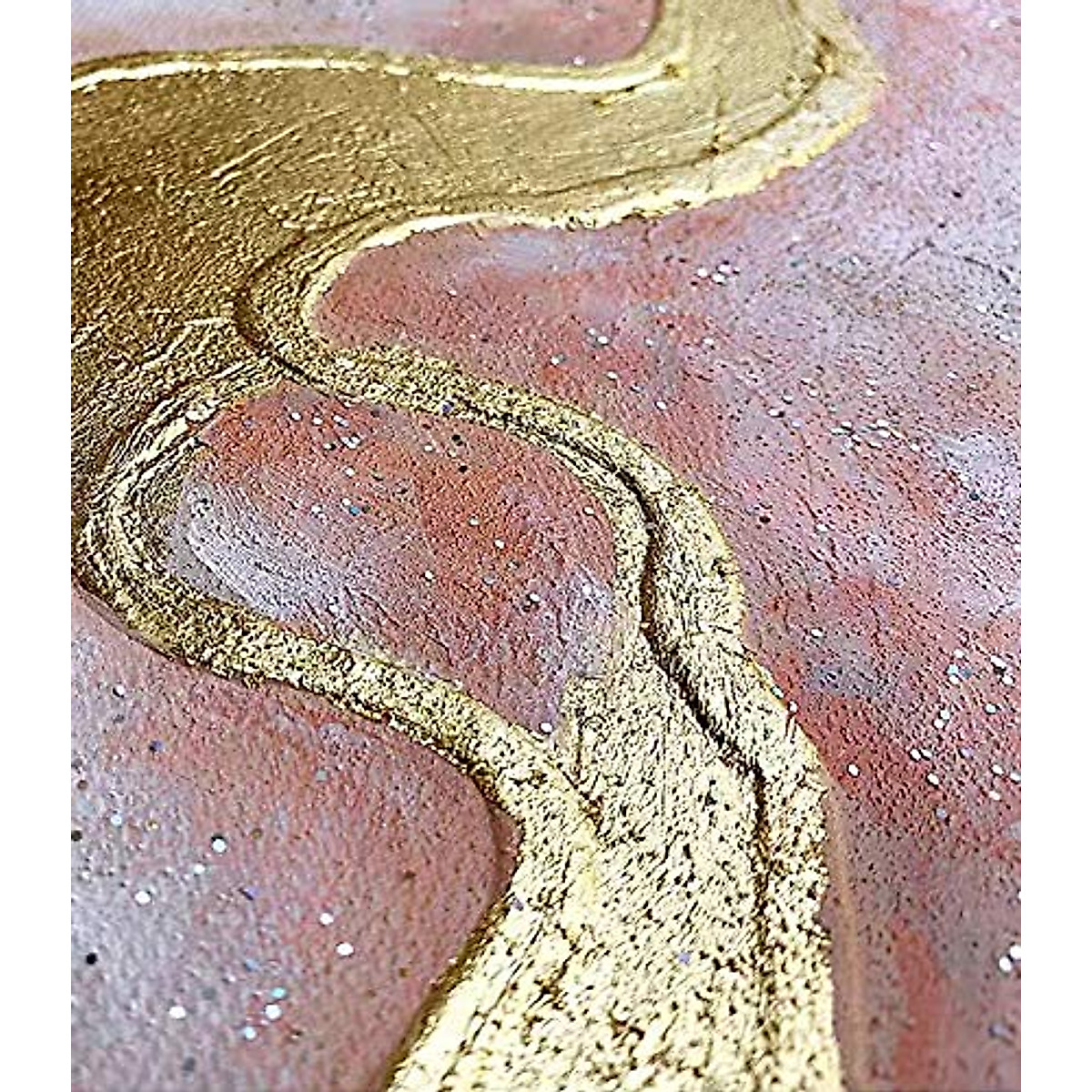 3 Piece Framed Canvas Wall Art Pink Gold Abstract Painting Water Flow Shape Modern Home Decor Ready to Hang 24x48 inches
