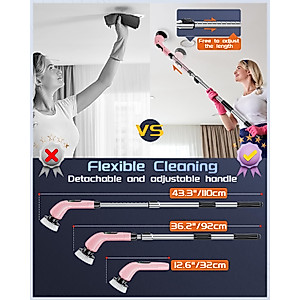 Fader Electric Spin Scrubber, New Cordless Shower Scrubber with 8 Replaceable Brush Heads and Adjustable Extension Handle, Power Cleaning Brush for Bathroom, Kitchen, Car, Tile, Wall, Floor-Pink