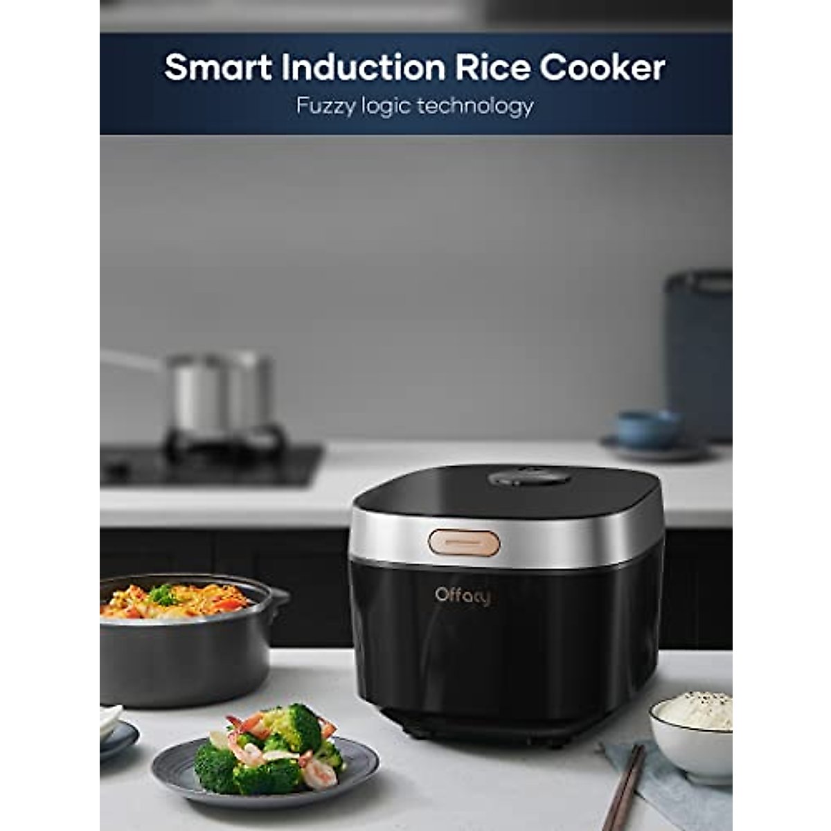 Offacy Rice Cooker, Smart Multi-Function Touch Panel, 8 Cups (Uncooked), 24-H Delay Timer, Auto Keep Warm, Nonstick Inner Pot, for Soft White Rice, Brown Rice, Sushi, Porridge