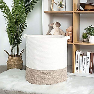 MINTWOOD Design Extra Large 20 x 18 Inches Decorative Woven Cotton Rope Basket, Tall Laundry Basket Hamper, Blanket Basket for Living Room, Round Storage Baskets for Pillows, Towels, Light Brown