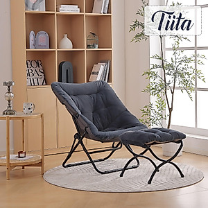 Tiita Saucer Chair with Ottoman, Soft Faux Fur Oversized Folding Accent Chair,Lounge Lazy Chair, Metal Frame Moon Chair for Bedroom, Living Room, Dorm Rooms, Garden and Courtyard