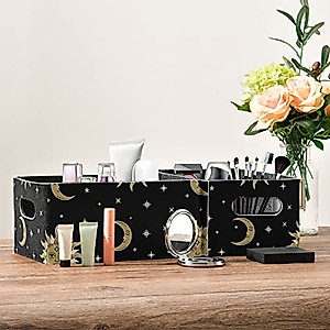 susiyo Golden Sun and Moon Storage Bins 2 Pcs Felt Storage Basket Foldable Organizer Bin for Office Closet