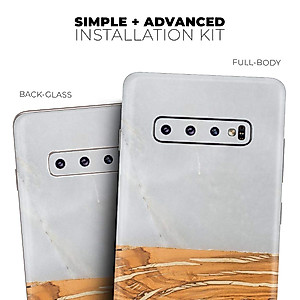 DesignSkinz Marble & Wood Mix V1 2 Protective Vinyl Decal Wrap Skin Cover Compatible with The Samsung Galaxy S20 (Screen Trim & Back Glass Skin)