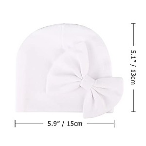 BQUBO Newborn Baby Hospital Hats Beanie Bow Infant Caps Baby Cotton No Scratch Mittens Set for 0-6 Months