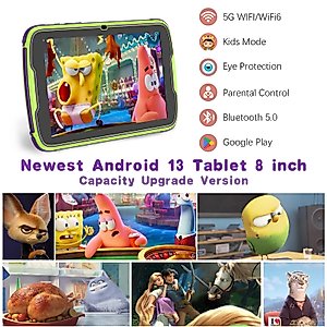 Android Tablet 8 inch, Android 13 Tablet, 8GB(4+4GB Expand) RAM 64GB ROM, 1TB Expand Android Tablet with Dual Camera, WiFi, Bluetooth, 5000mAh, Google GMS Certified Tablet with Case(Green)