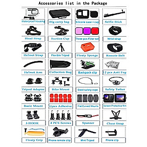 Husiway Accessories Kit for Gopro Hero 11 10 9 Black Waterproof Housing Silicone Case Glass Screen Protector Bundle for Go pro Gopro11 Gopro10 Gopro9 Hero10 Hero11 Hero9 Action Camera 62E