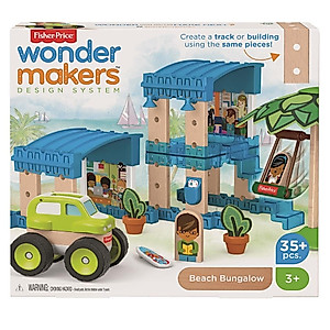 Fisher-Price Wonder Makers Design System Beach Bungalow - 35+ Piece Building and Wooden Track Play Set for Ages 3 Years & Up